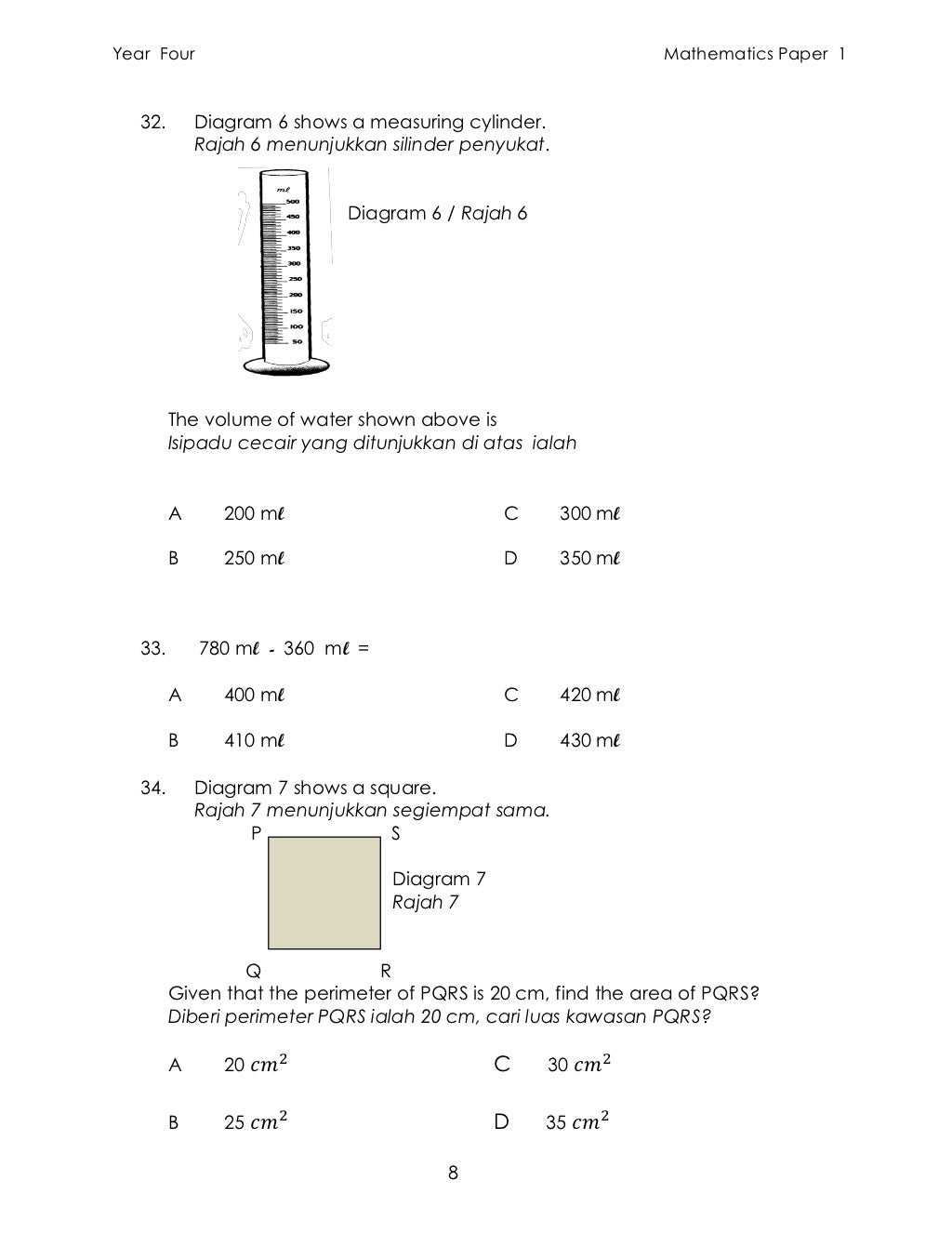 Year 4 mathematics paper 1