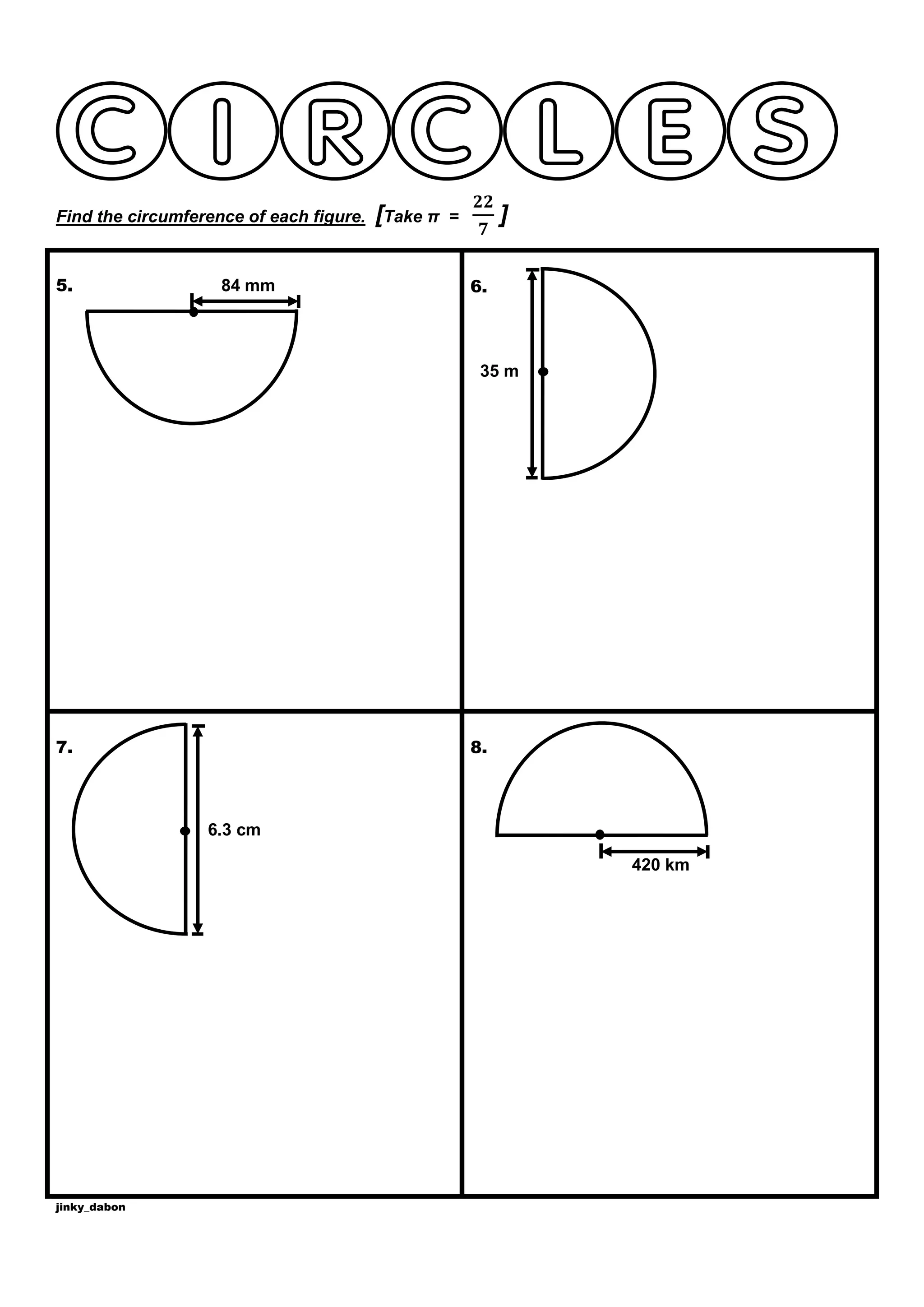 Year 6 – Circumference of Semicircles (Worksheet) | PDF