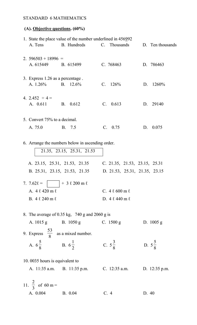 Year 6 mathematics | PDF | Educational Assessment | Education