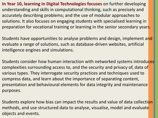 Student Opportunities- Year 7 to 10 WA Curriculum: Digital Technologies ...