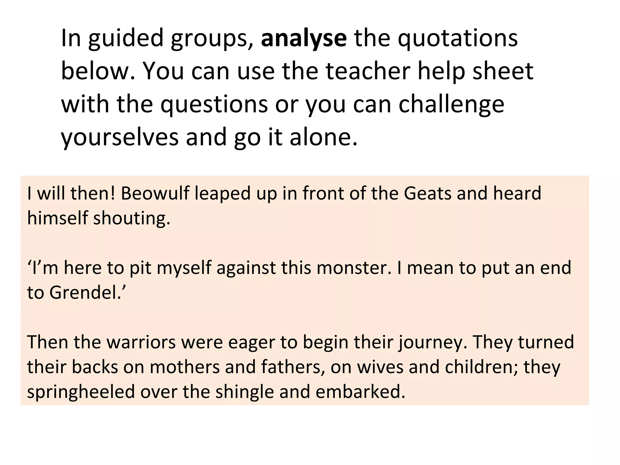 Year 7 - Beowulf - Storyboarding and analysis | PPT