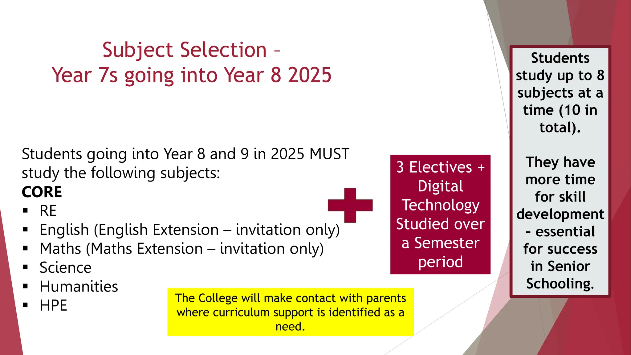 2025 Year 8 & 9 Subject Selection & Pathways Evening | PPTX