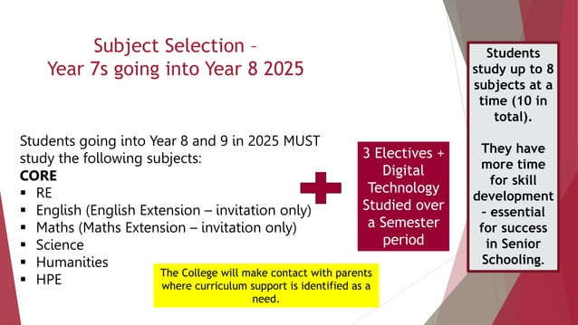 2025 Year 8 & 9 Subject Selection & Pathways Evening | PPT