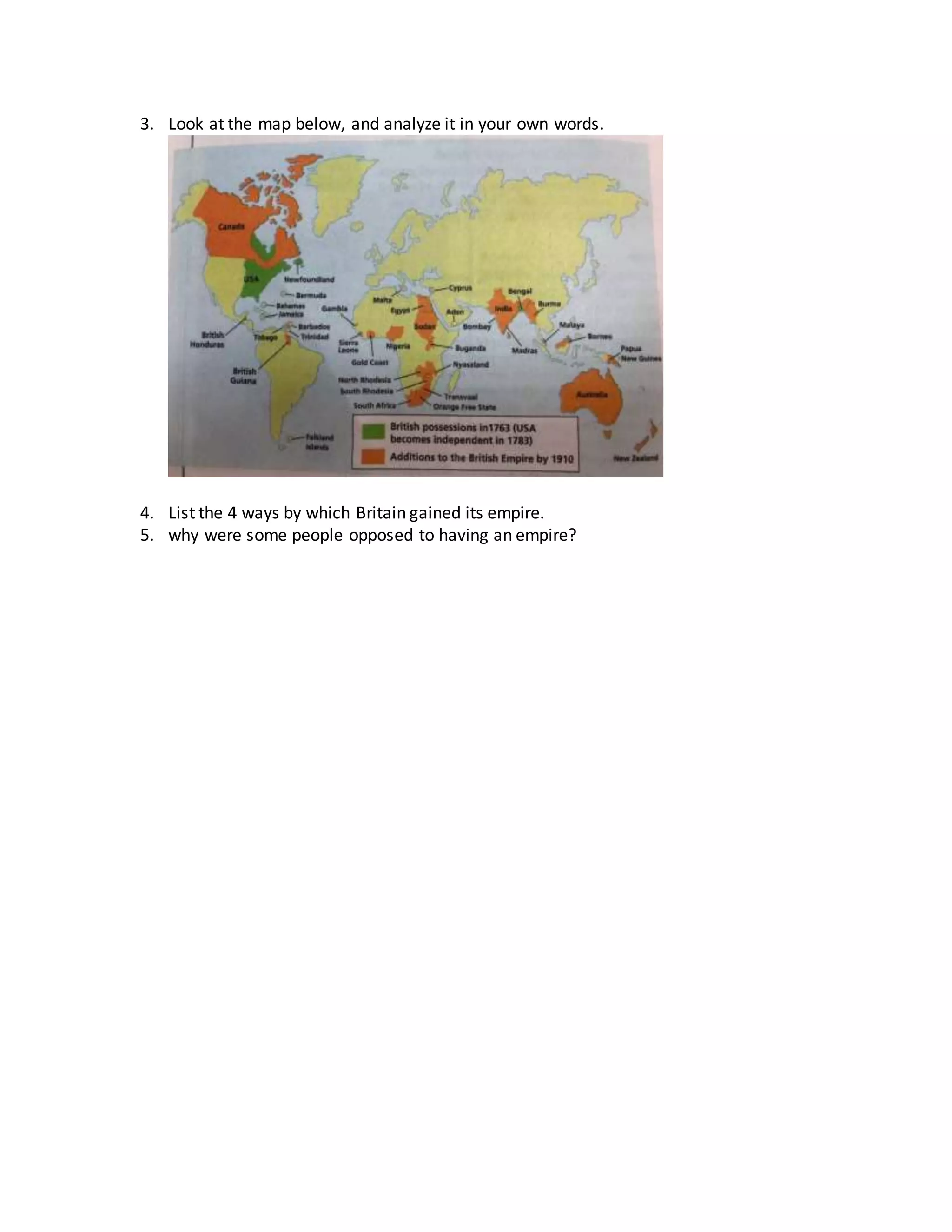 Year 7 britain gains an empire worksheet | DOCX