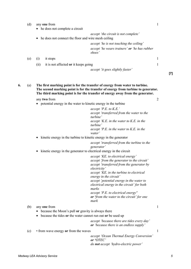 Year 7 energy_resources_and_electrical_circuits_mark_scheme (1) | PDF