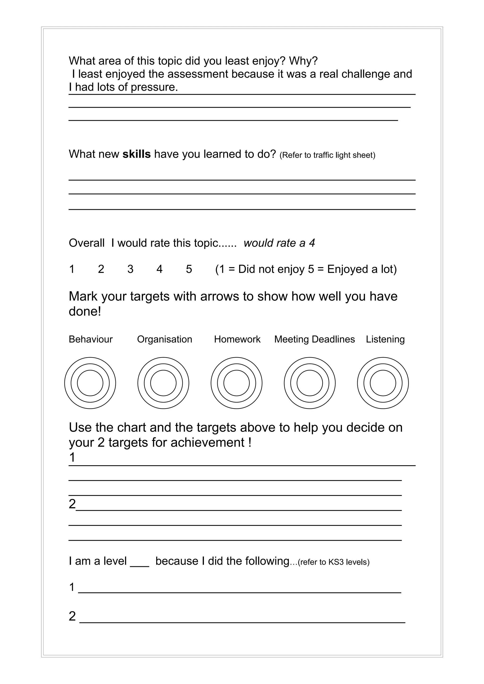 Year 7 history reflection sheet | DOC