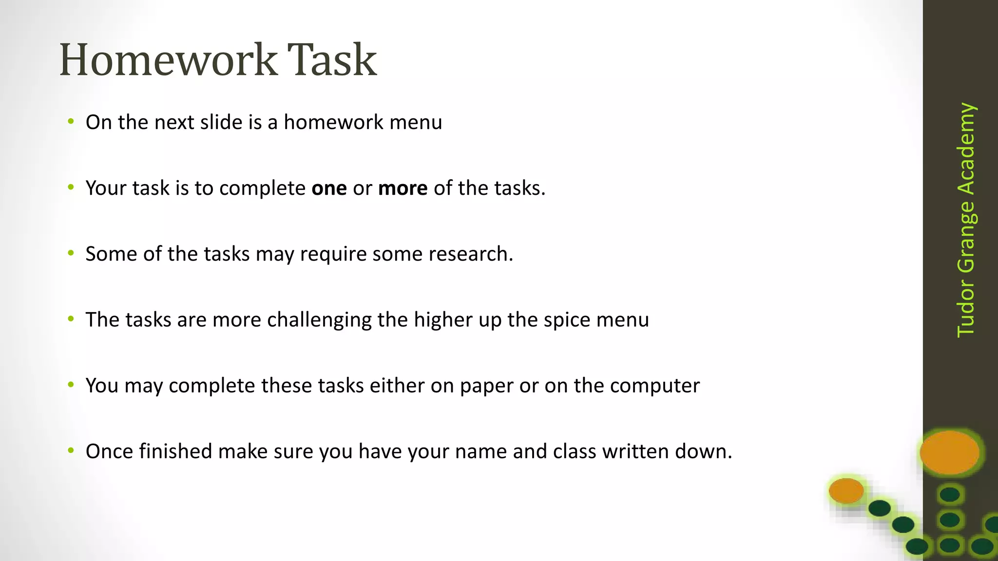 Year 7 homework task one | PPTX