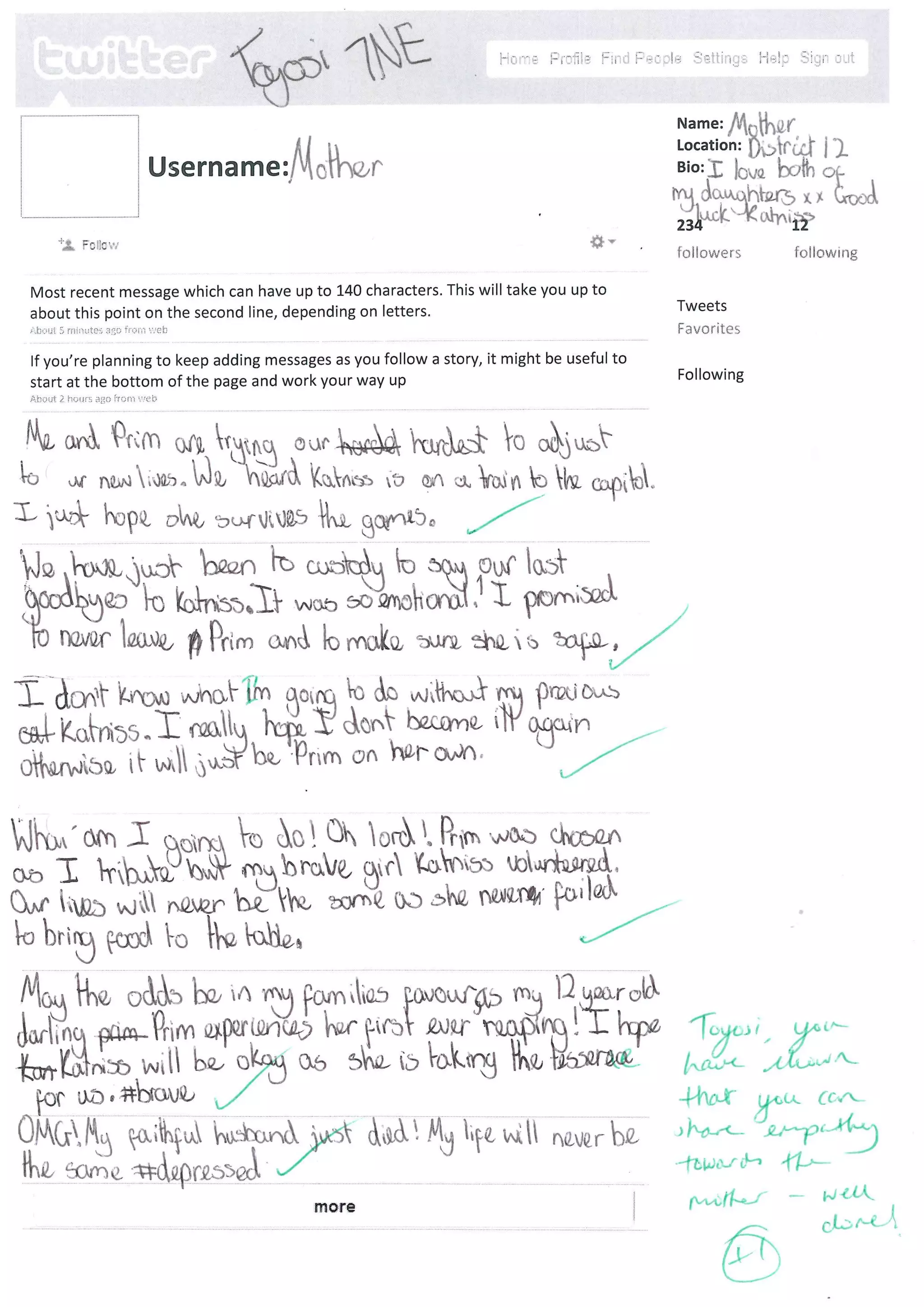 Year 7 Homework Tweets Toyosi | PDF