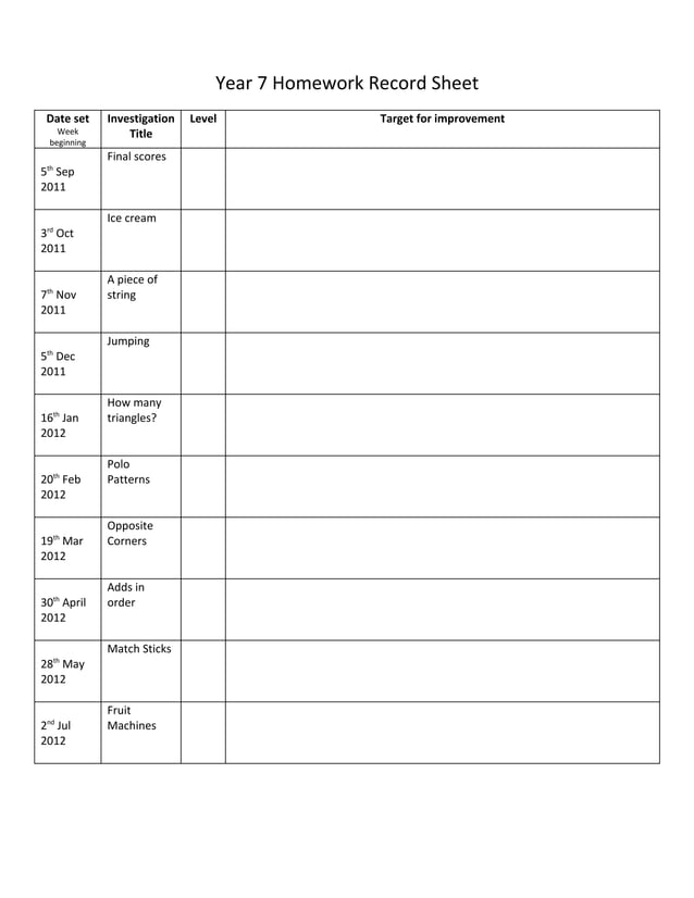Year 7 investigation homework | PDF