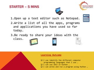 Year 7 lesson 1 introduction to programming | PPTX