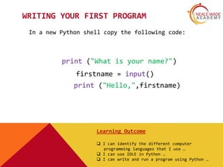 Year 7 lesson 1 introduction to programming | PPTX