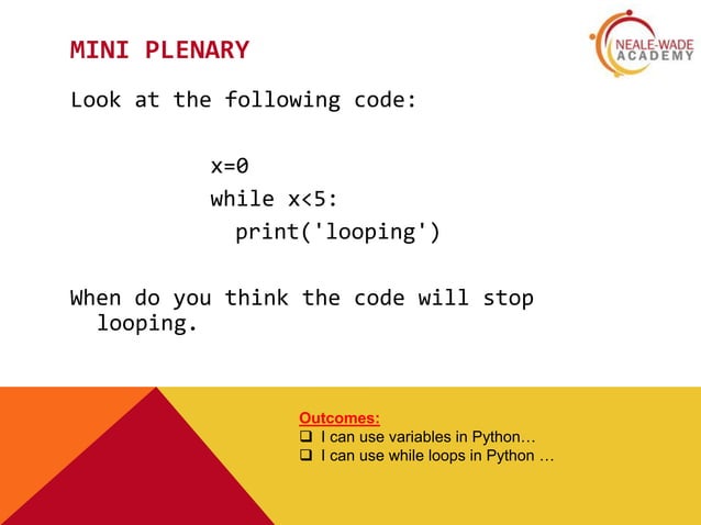 Year 7 lesson 3 variables and while loops | PPTX | Programming ...