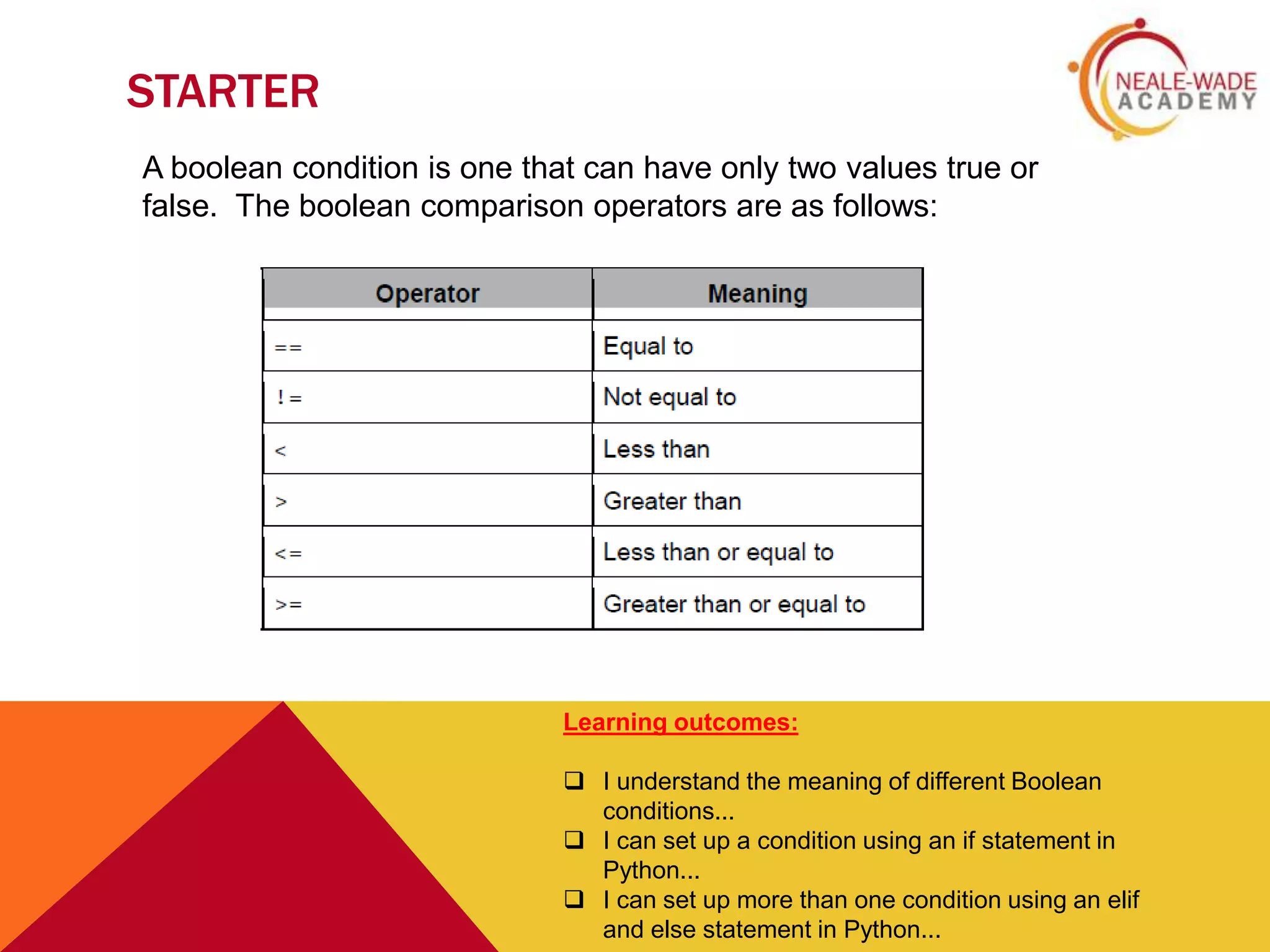 Year 7 lesson 5 if statements | PPTX | Programming Languages | Computing