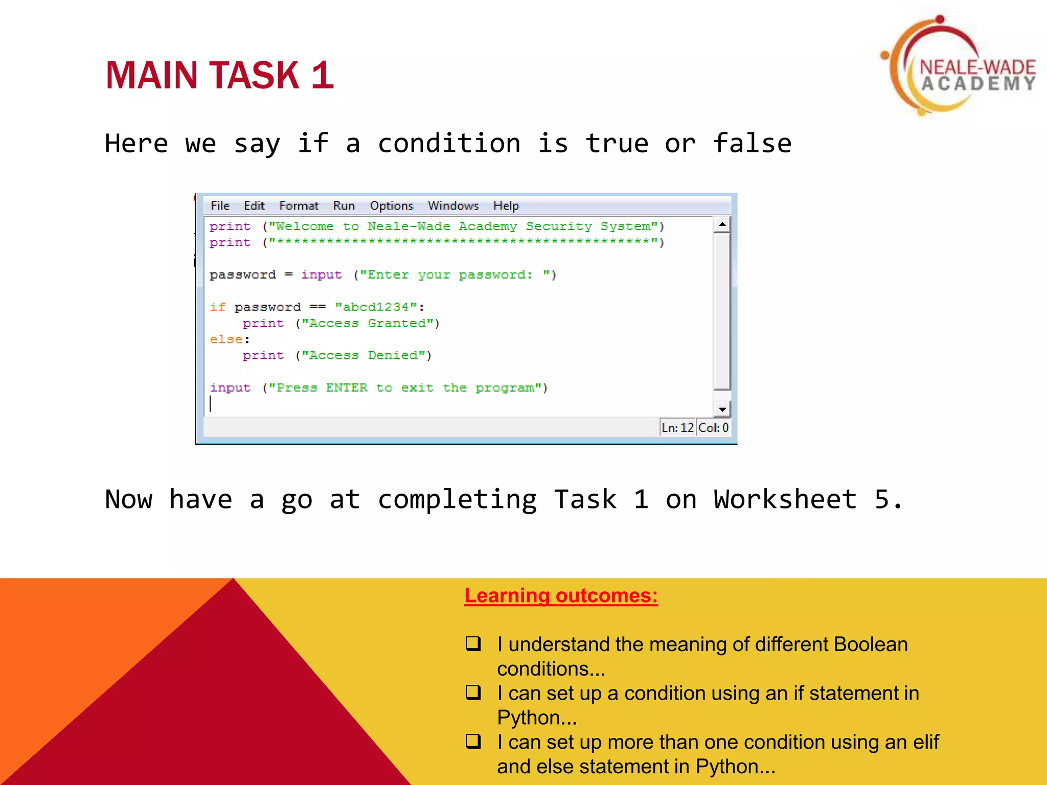 Year 7 lesson 5 if statements | PPTX | Programming Languages | Computing