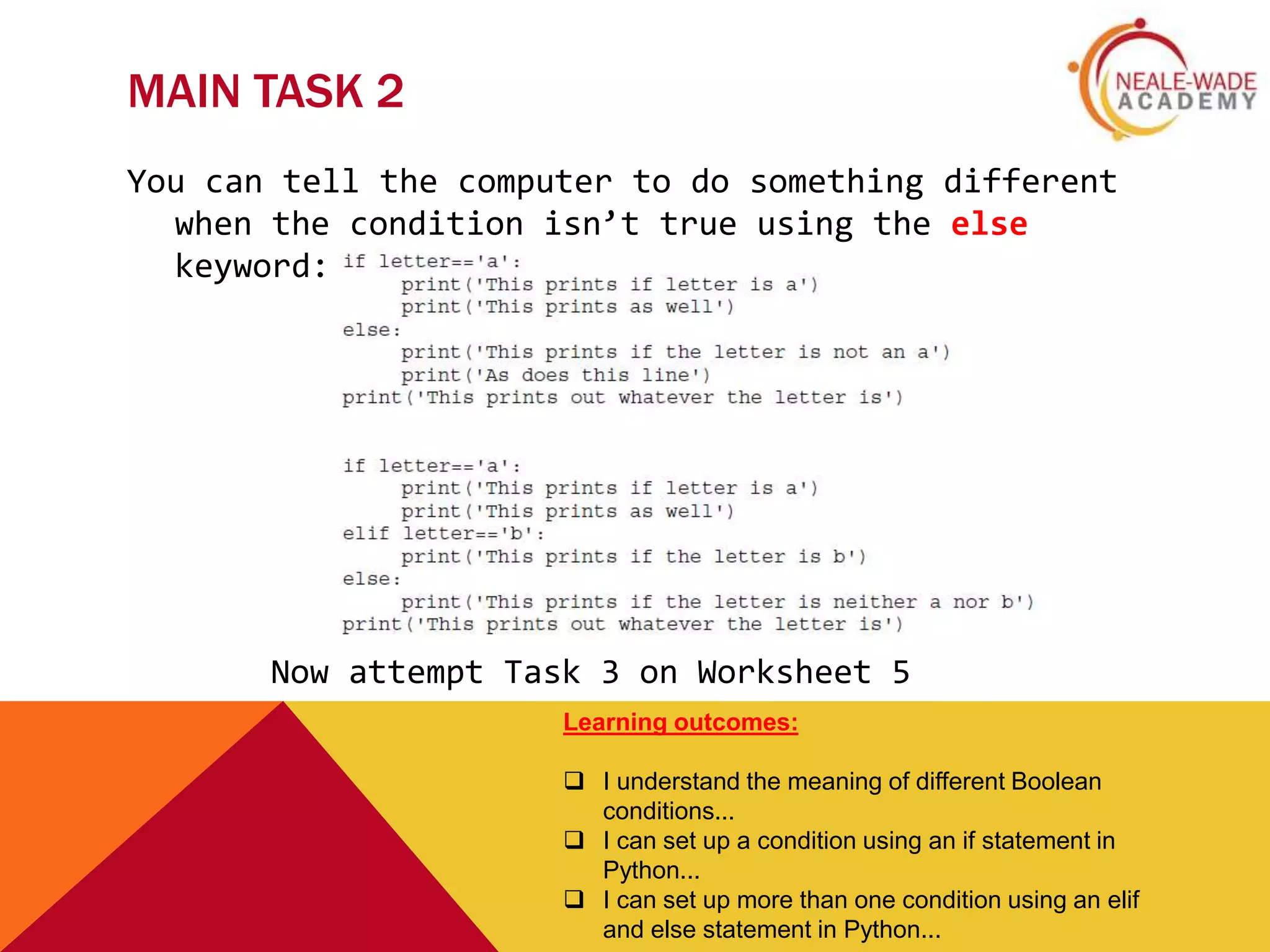 Year 7 lesson 5 if statements | PPTX | Programming Languages | Computing