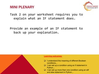 Year 7 lesson 5 if statements | PPTX | Programming Languages | Computing
