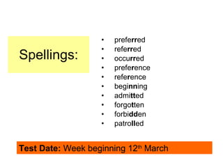 Year 7 spellings spring term 2011 12 | PPT