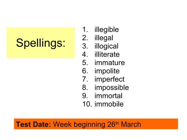 Year 7 spellings spring term 2011 12 | PPT
