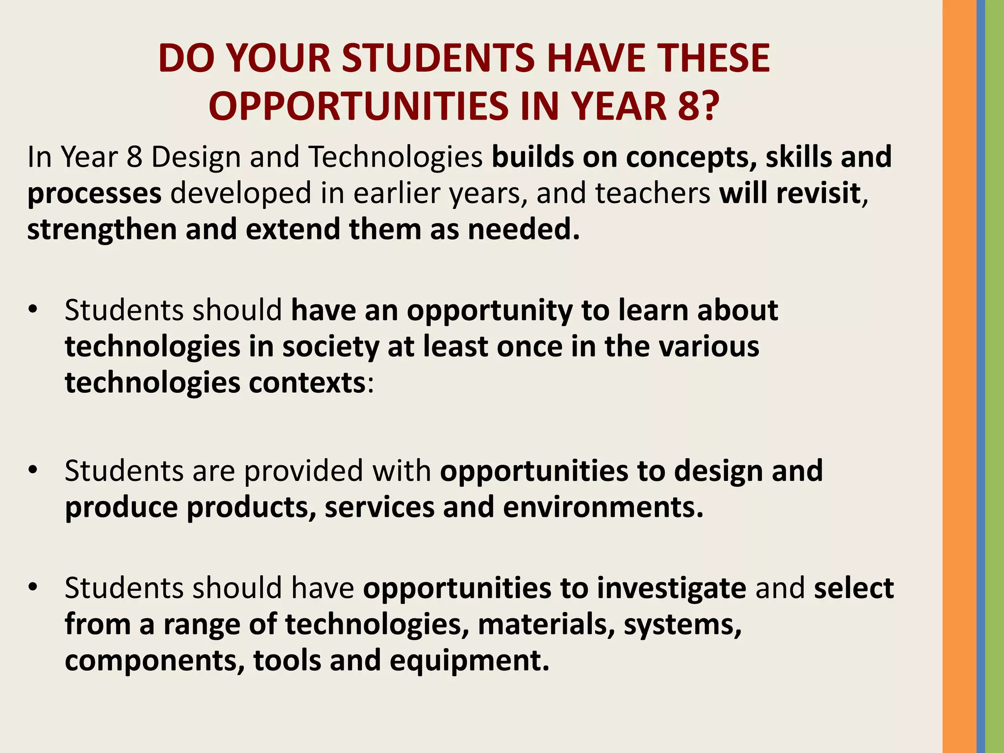Design and Technologies: Year 8 | PPTX | Secondary Education | Education