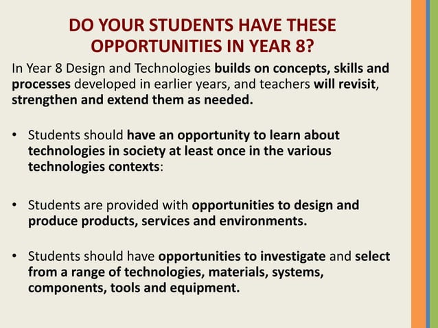 Design and Technologies: Year 8 | PPT