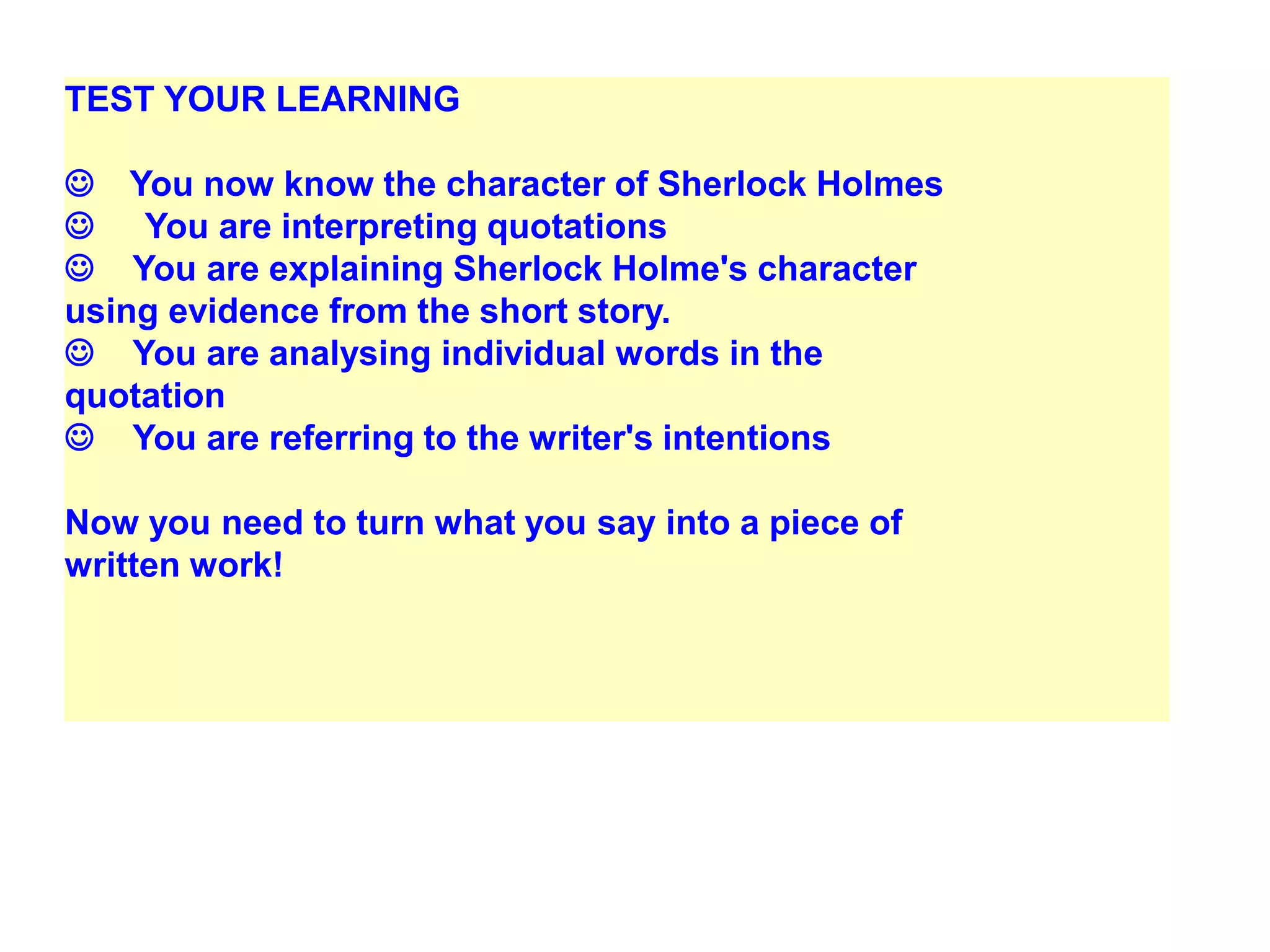 Year 8 lesson 11 - sherlock holmes | PPTX