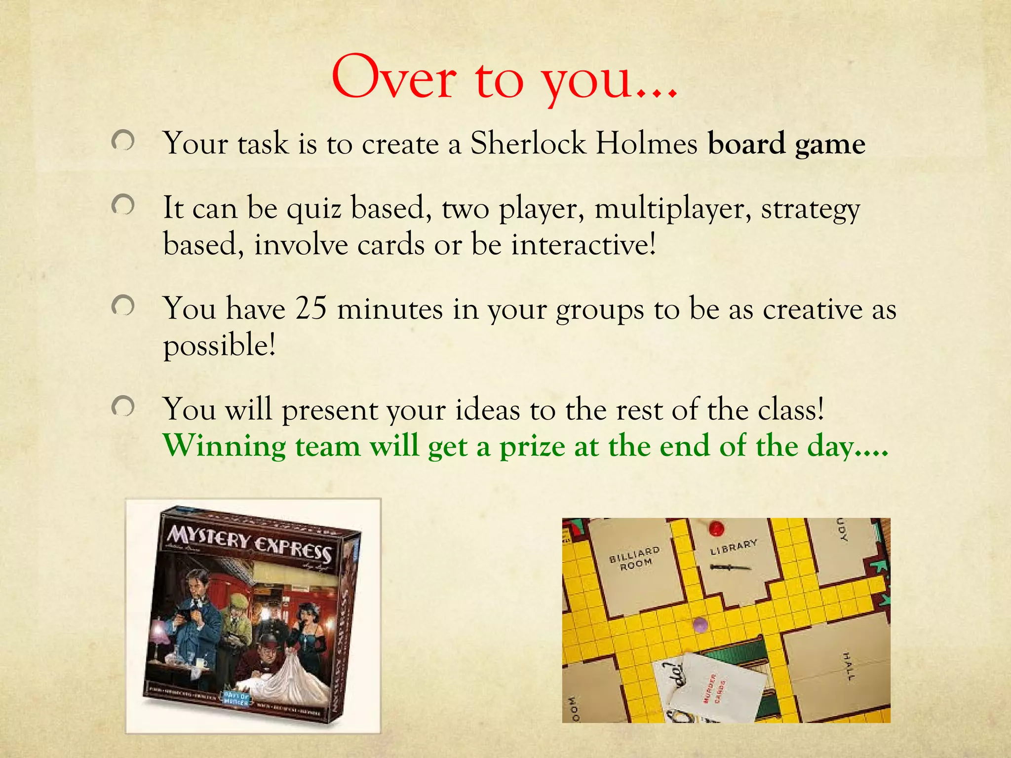 Year 8 - Sherlock Holmes Board Game | PPT