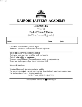 YEAR 8 CHEMISTRY T2 EXAM (4).docx for grade 8 students CIE | DOCX