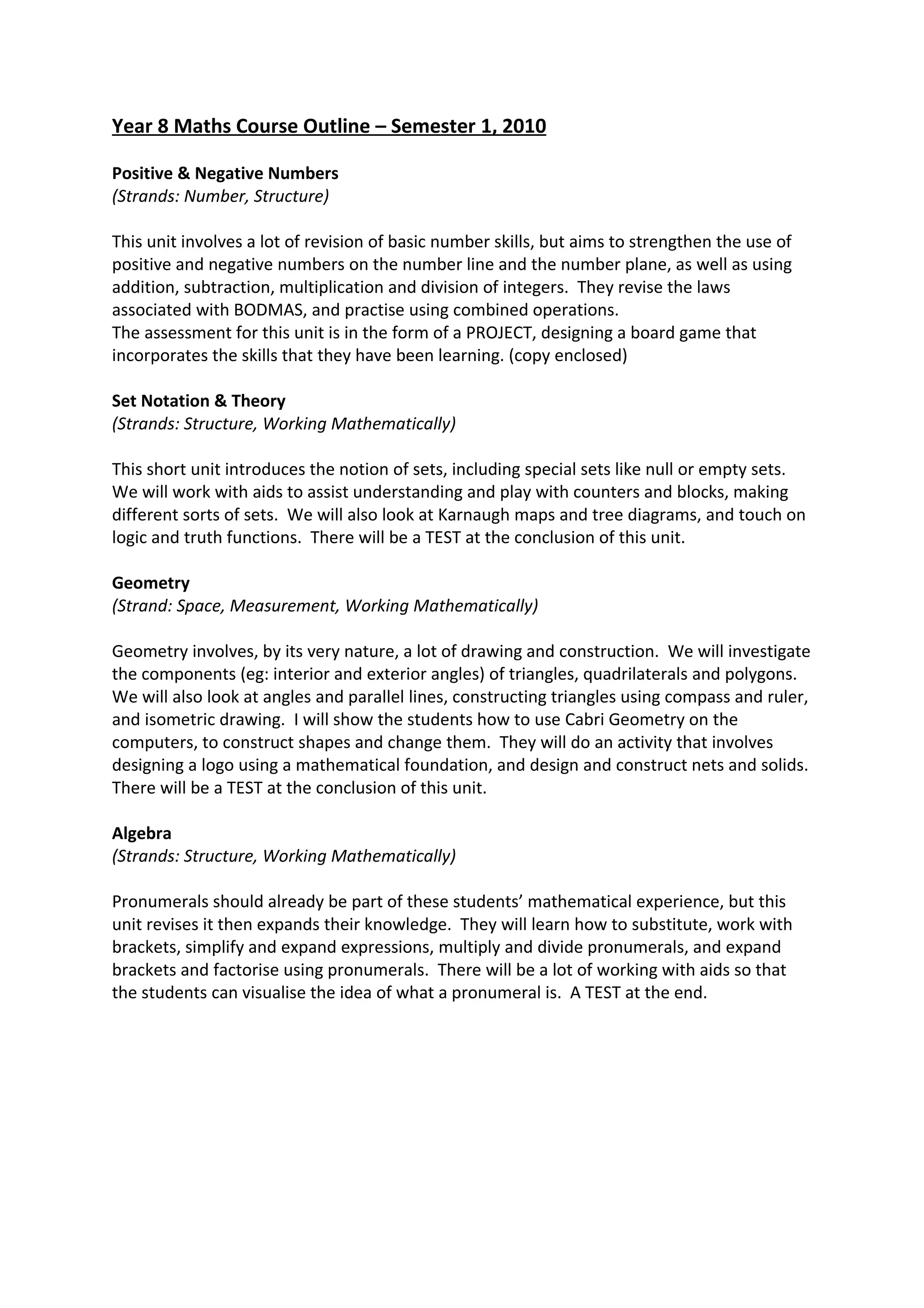 Year 8 Maths Course Outline | PDF