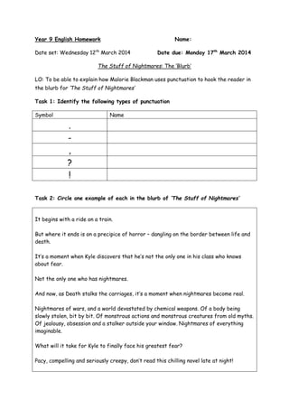 Year 9 english homework (wk3) | DOCX