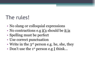 Year 9 Formal Writing | PPT