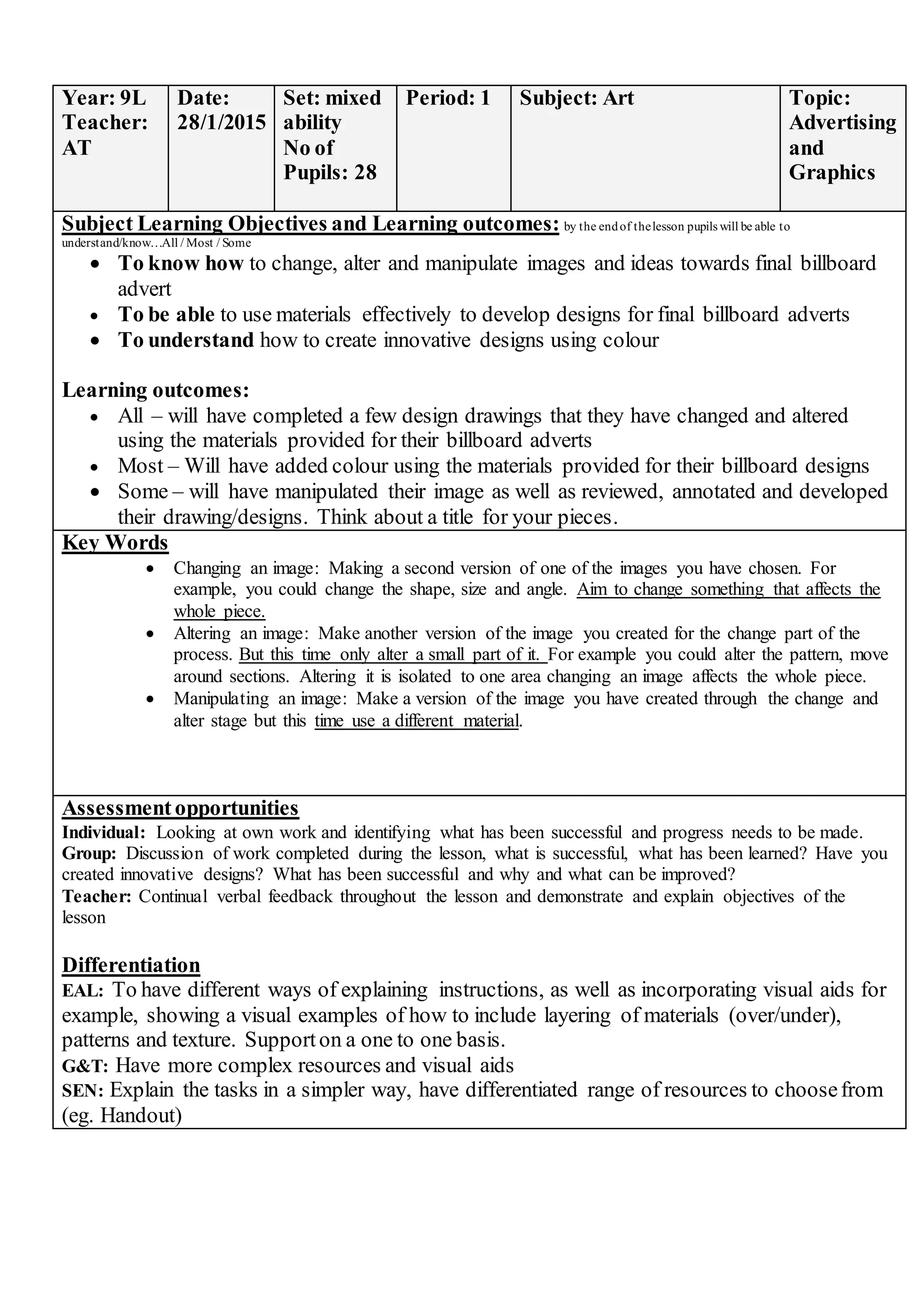 Year 9 Lesson-Graphics | DOCX