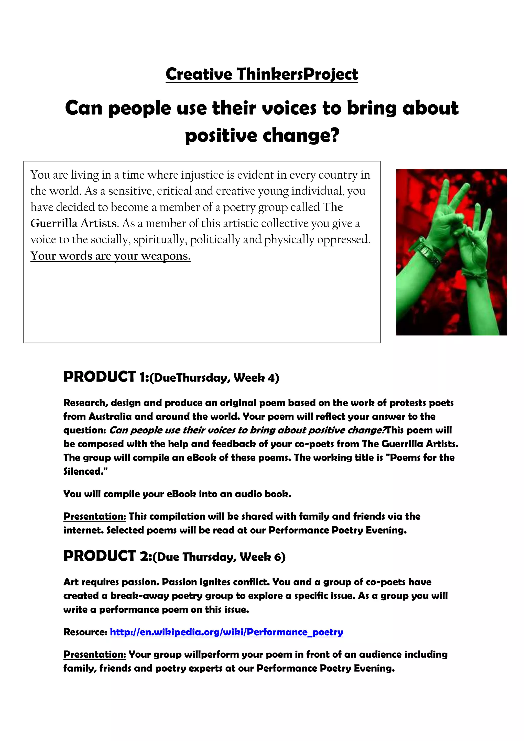 Year 9 Protest Poetry Project | DOCX