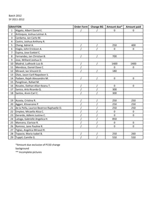 Yearbook grad pic orders | XLSX