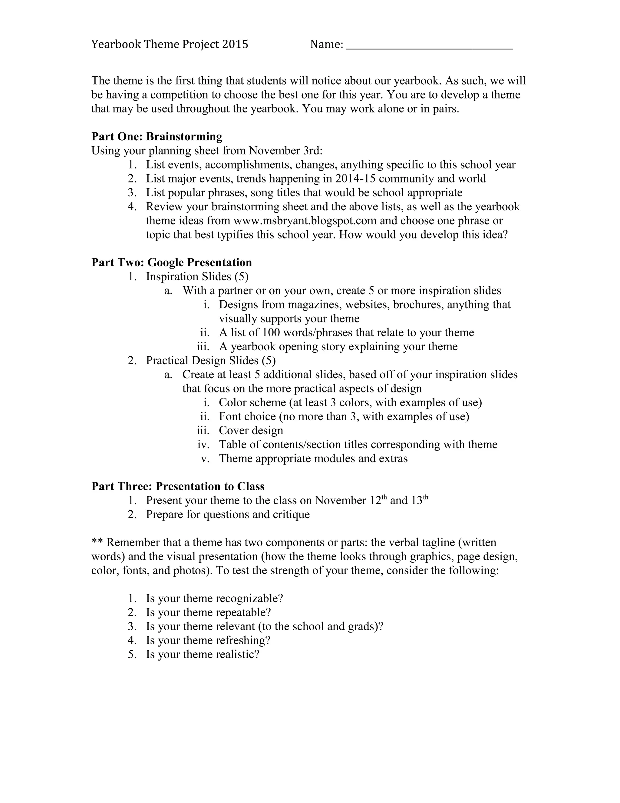 Yearbook Theme Project | PDF