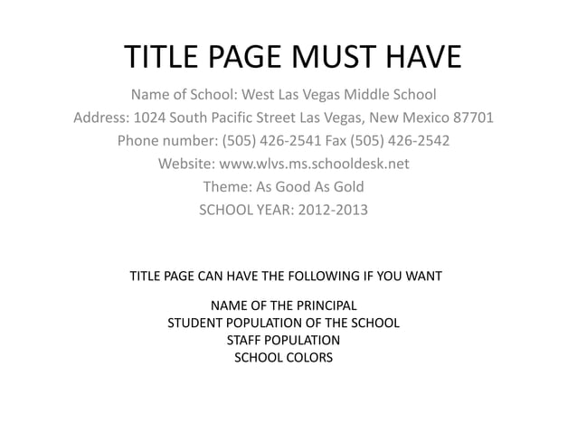 West Las Vegas Middle School Yearbook title page | PPTX | Secondary ...
