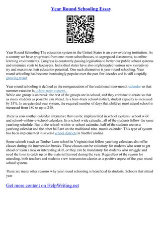 Year Round Schooling Essay | PDF