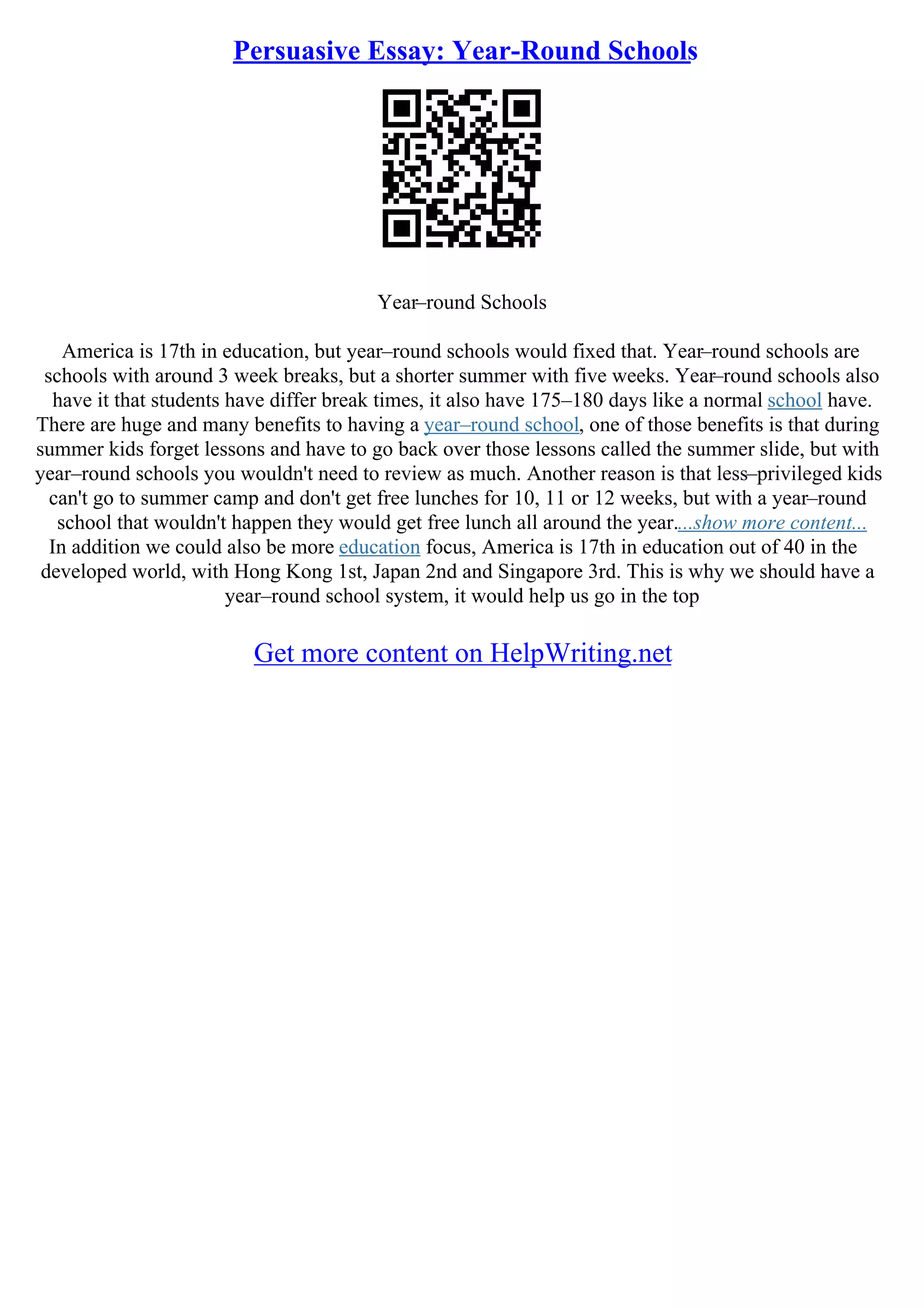 Year Round School Persuasive Essay | PDF | College Planning | College ...
