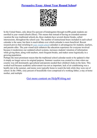 Year Round School Persuasive Essay | PDF | College Planning | College ...