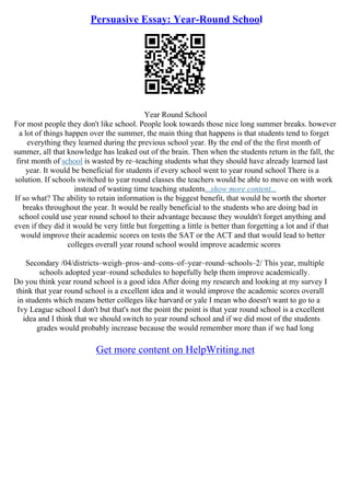 Year Round School Persuasive Essay | PDF | College Planning | College ...