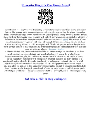 Year Round School Persuasive Essay | PDF | College Planning | College ...