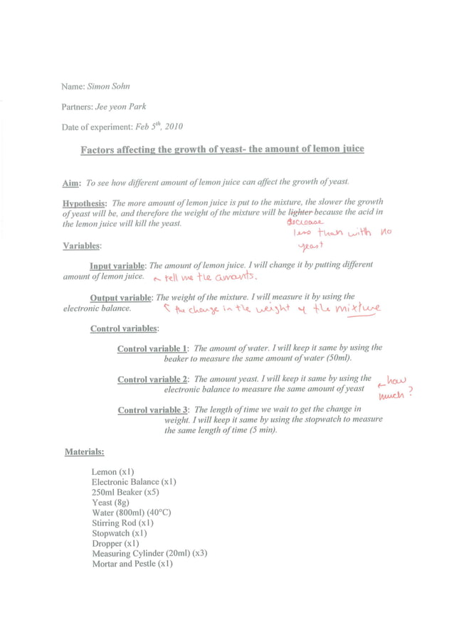 Yeast experiment | PDF