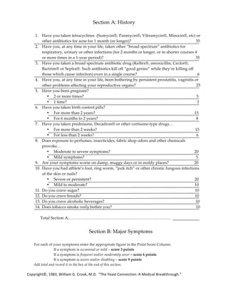 Candida Yeast Comprehensive Questionnaire | PDF | Infectious Diseases ...