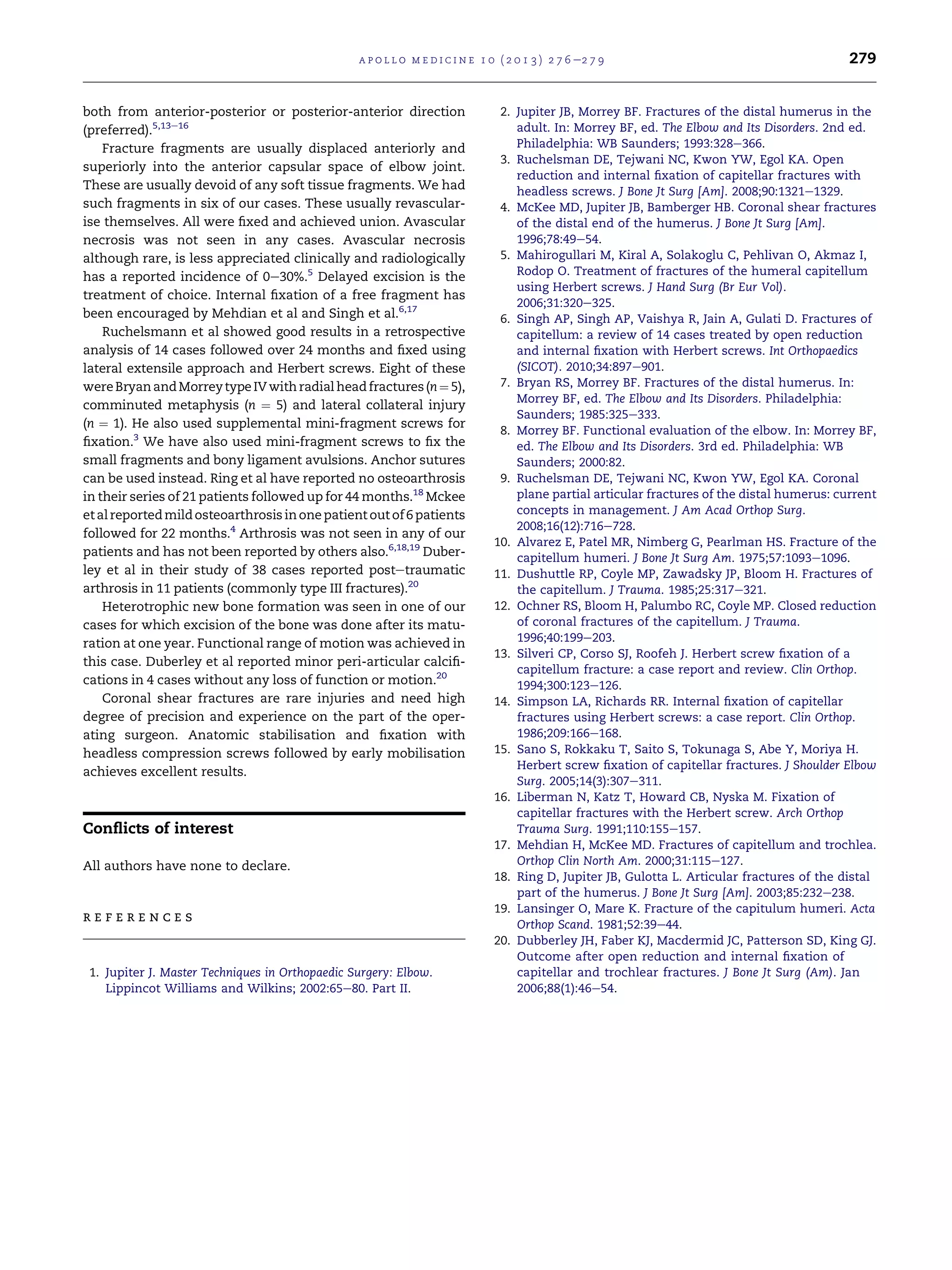 Internal fixation of fractures of the capitellum and trochlea ...