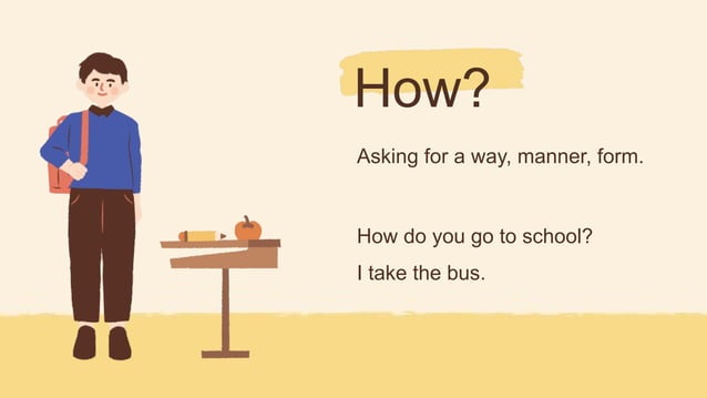 Yellow and Beige Handdrawn English Wh- Questions Classroom Presentation ...