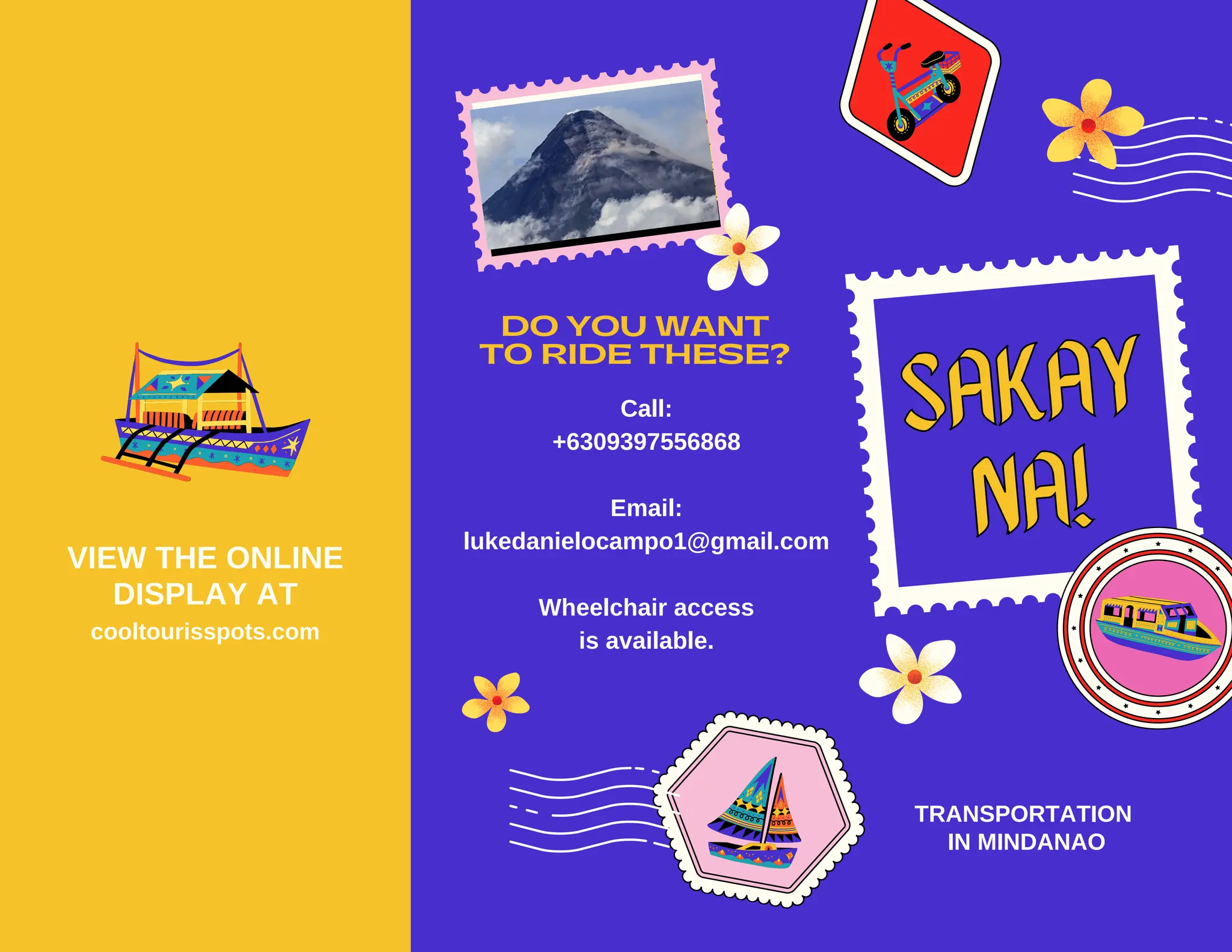 Yellow and Blue Illustrated Tropical Filipino Vehicles Travel Brochure ...