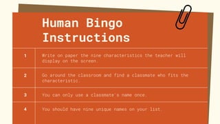 Yellow and Green School Supplies Ice Breaker Human Bingo Education ...