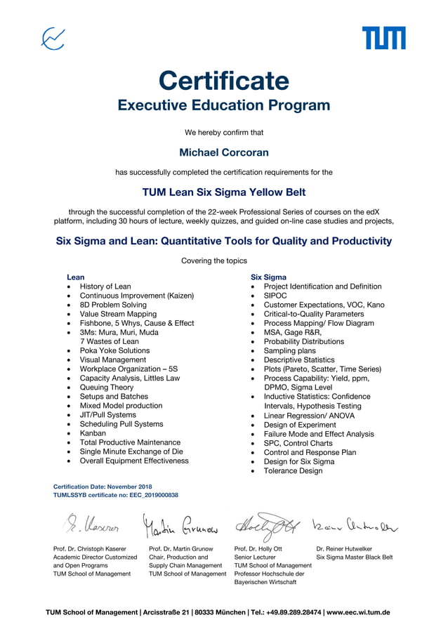 Lean Six Sigma Yellow belt certificate | PDF