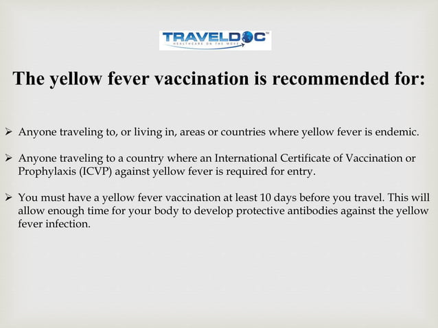 Yellow fever vaccination | PPTX
