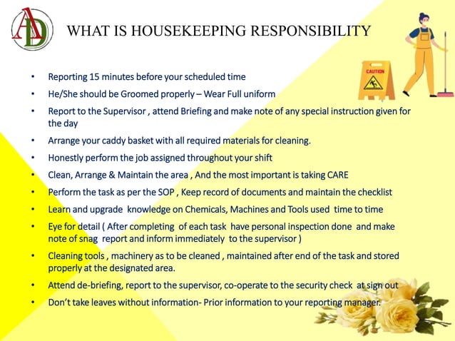What is housekeeping responsibility | PPT