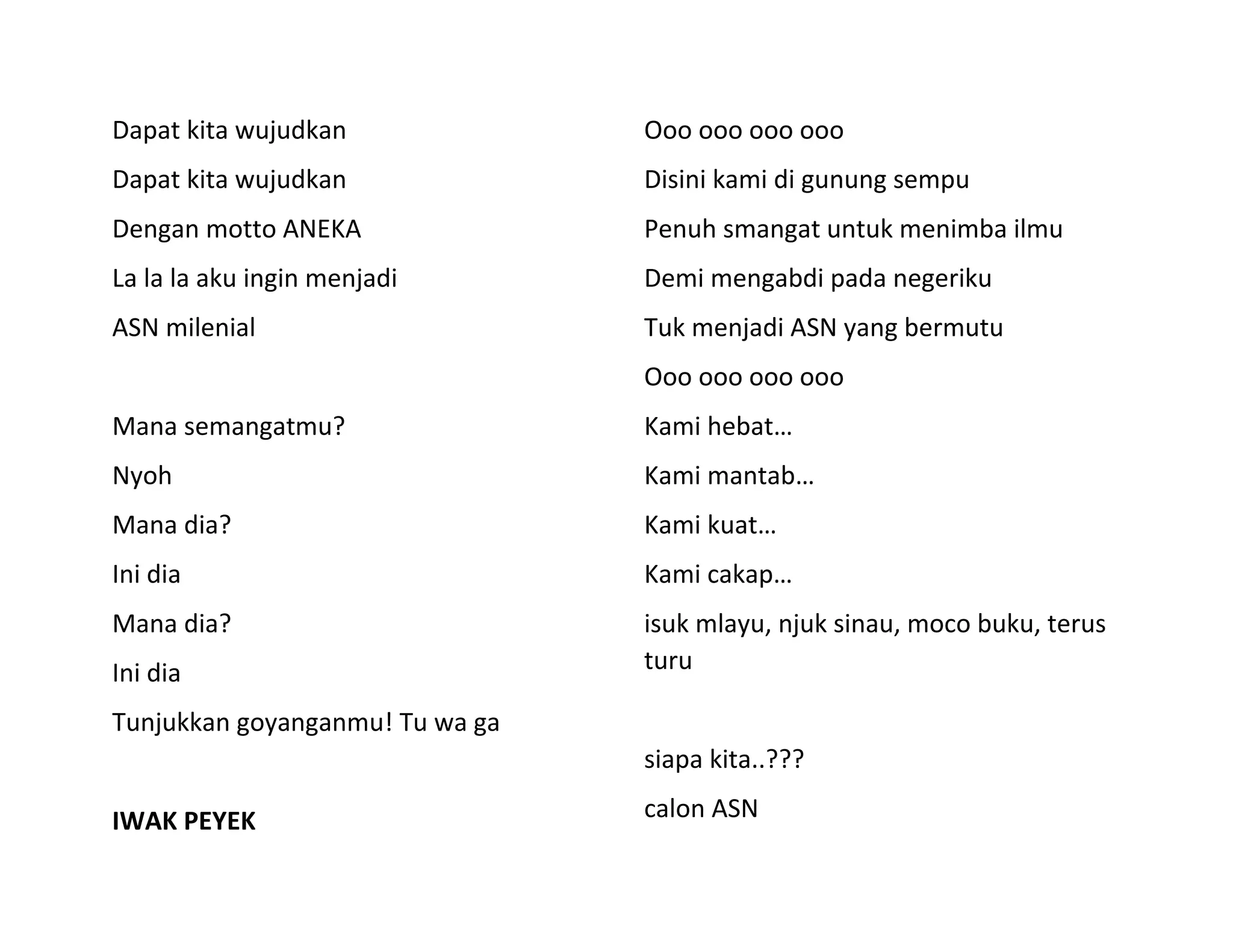 yel yel latsar cpns golongan III angkatan IV.docx